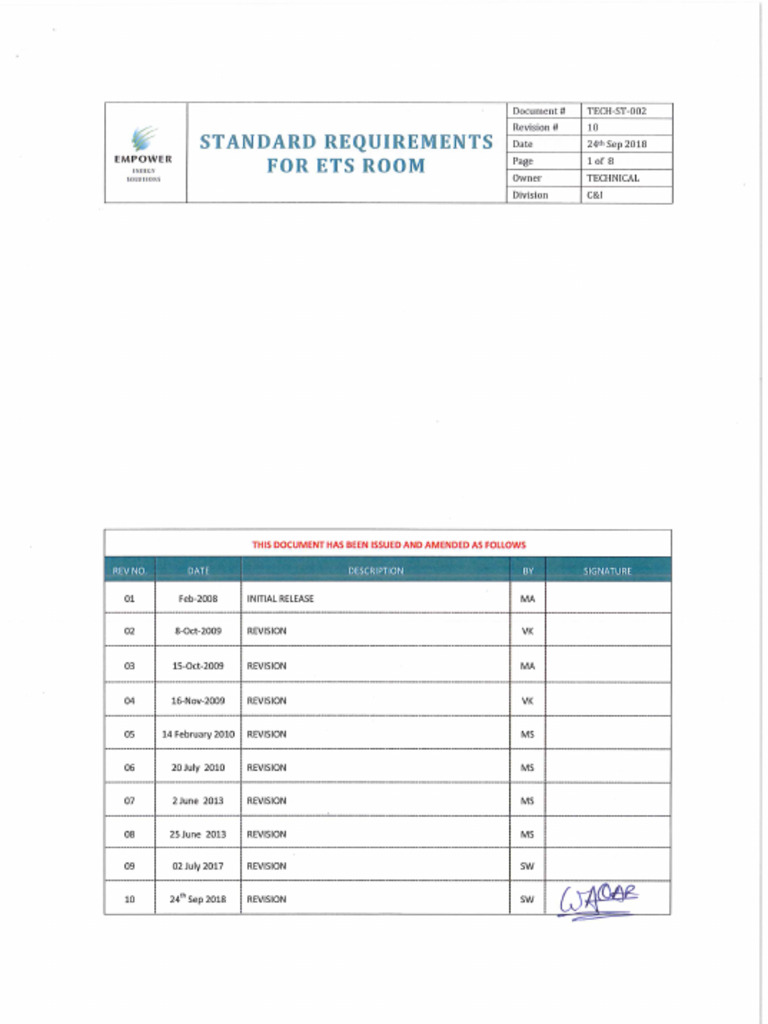 TECH-ST-002 - Standard Technical Requirements For ETS Room - Rev. 10 | PDF
