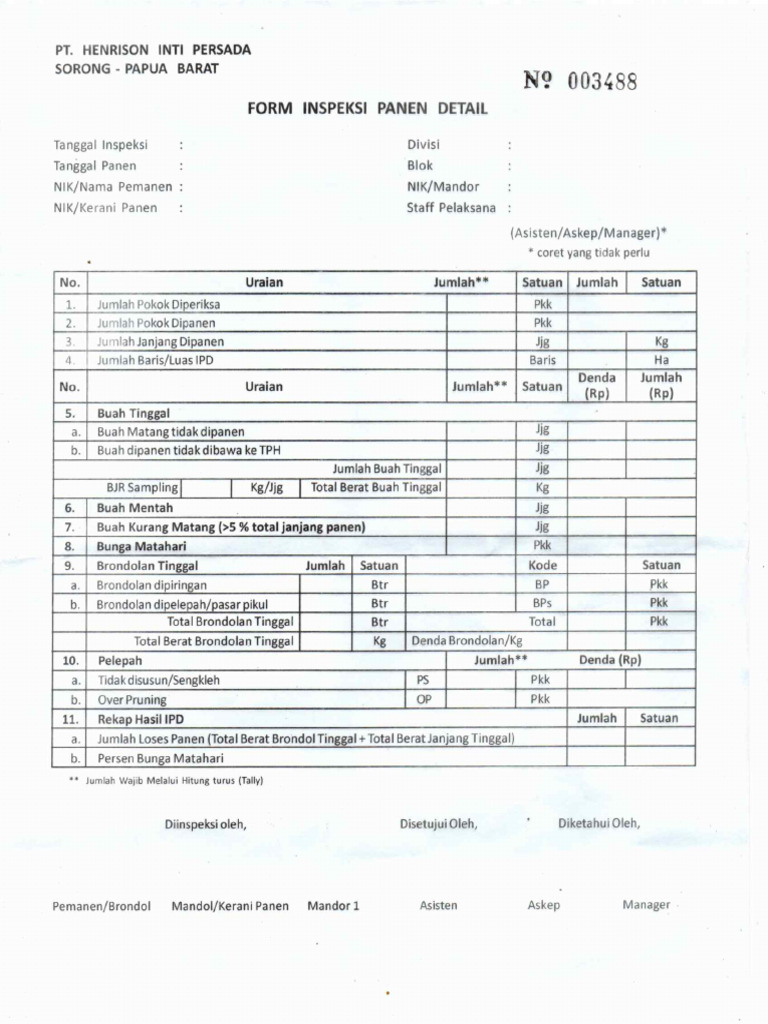Form Inpeksi Panen Detail | PDF