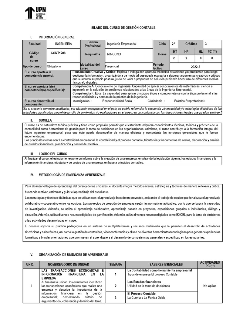 Silabo Gestion Contable | PDF