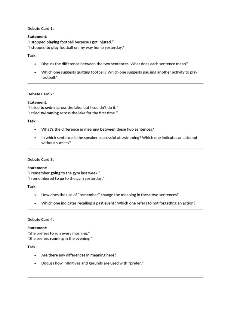 debate card speaking and grammar focus | PDF