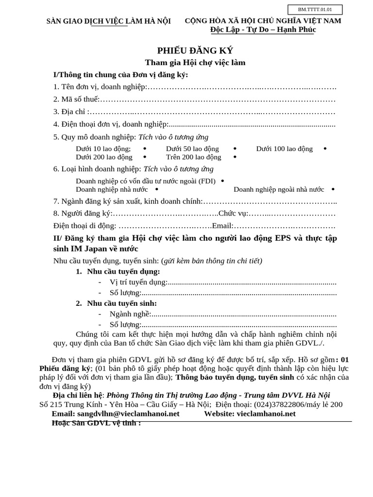 Phiếu đăng ký HCVL (EPS - IM Japan) | PDF