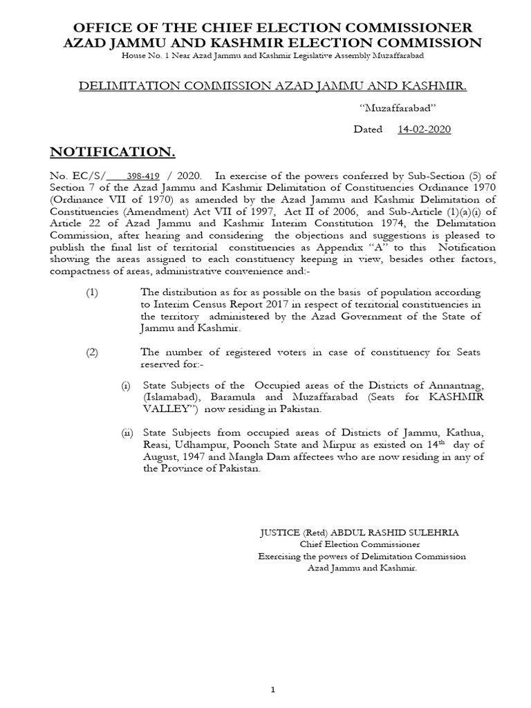 Delimitation of Constituencies Final Notification 2020 | PDF