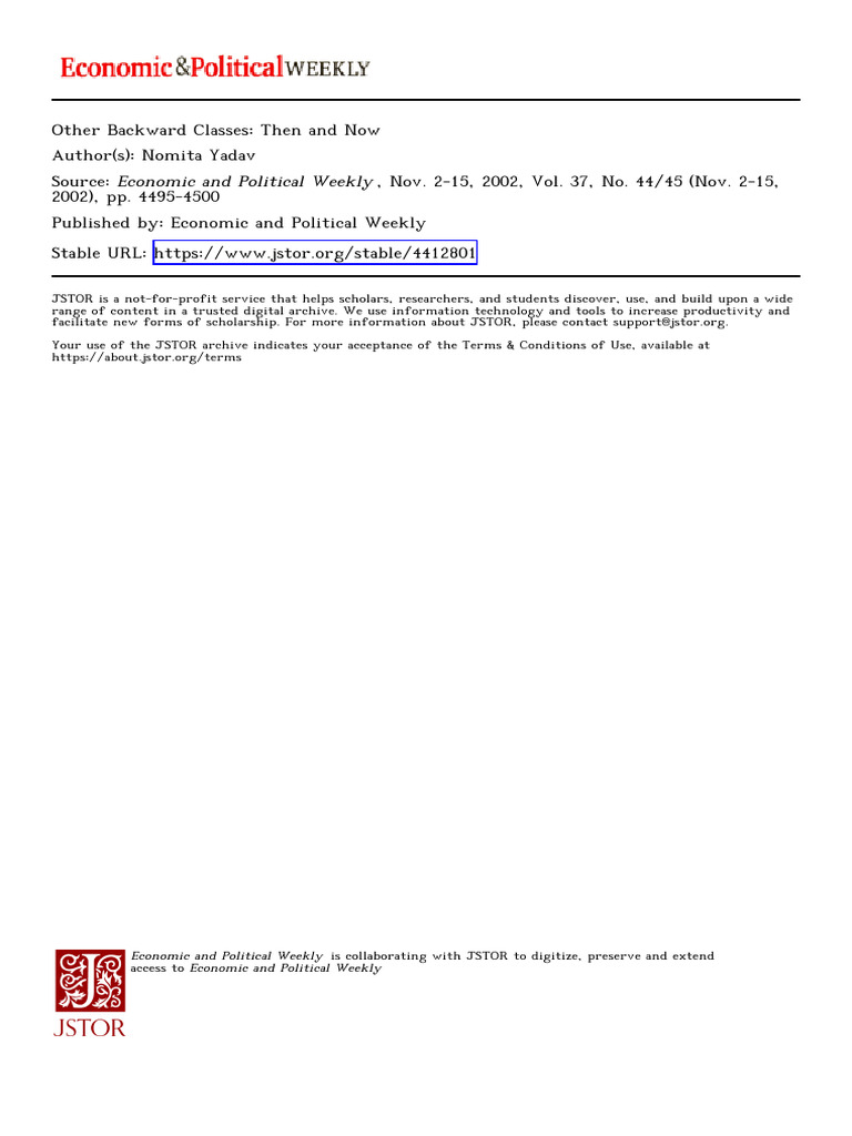 Other Backward Classes, Then and Now | PDF