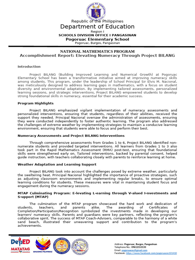 National Mathematics Program NMP Project BILANG | PDF