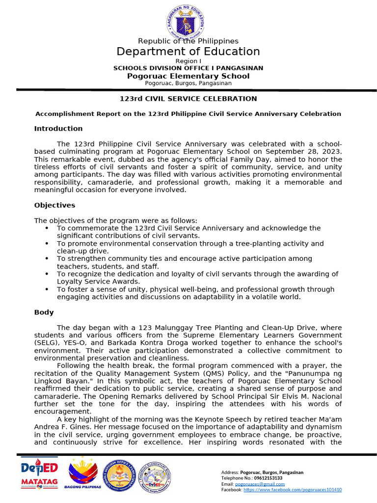 CSC 123rd Civil Service Anniversary Celebration | PDF