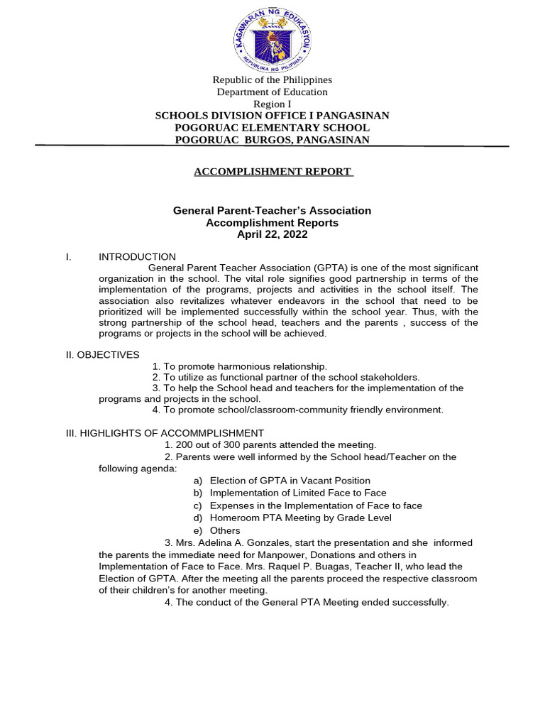 ACCOMPLISHMENT | PDF