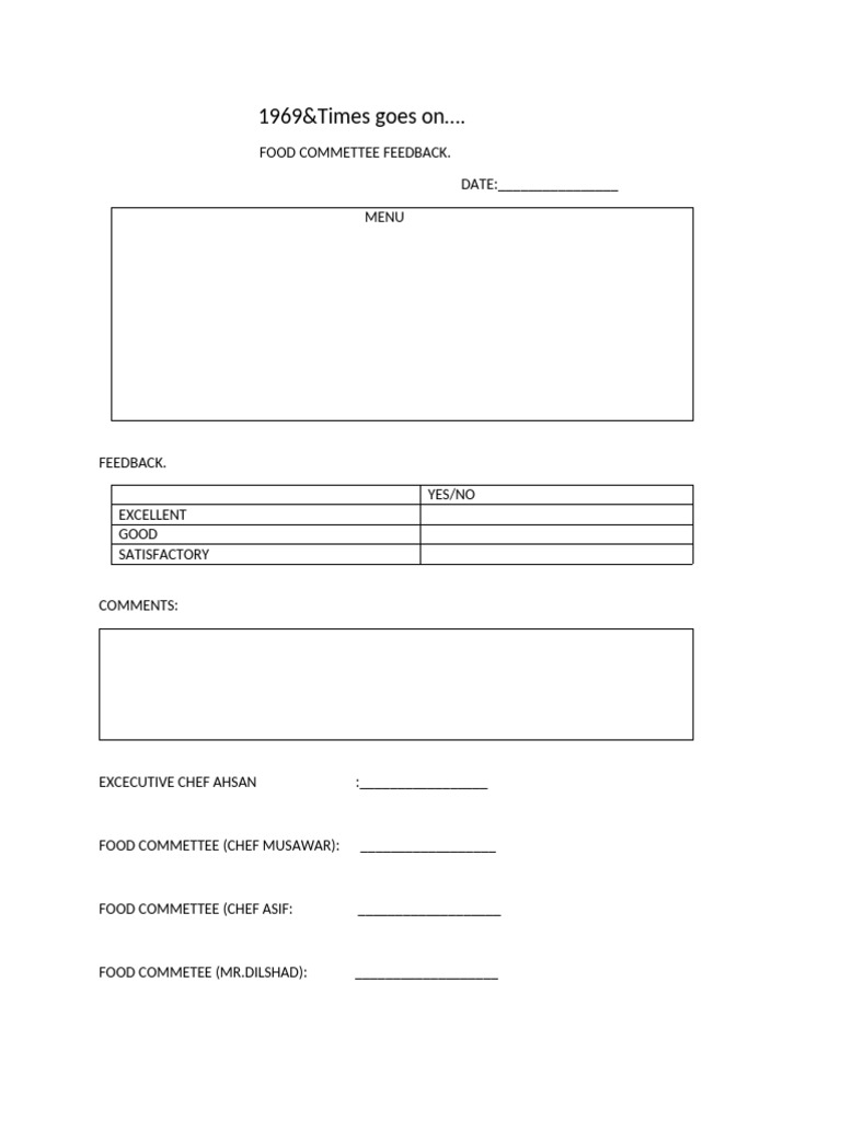 Food Commettee Feed Back Form. | PDF