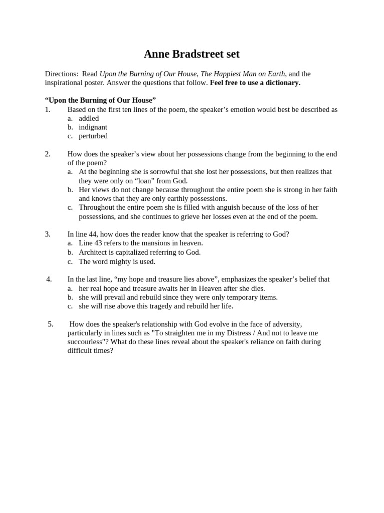 Anne Bradstreet Set - Student | PDF