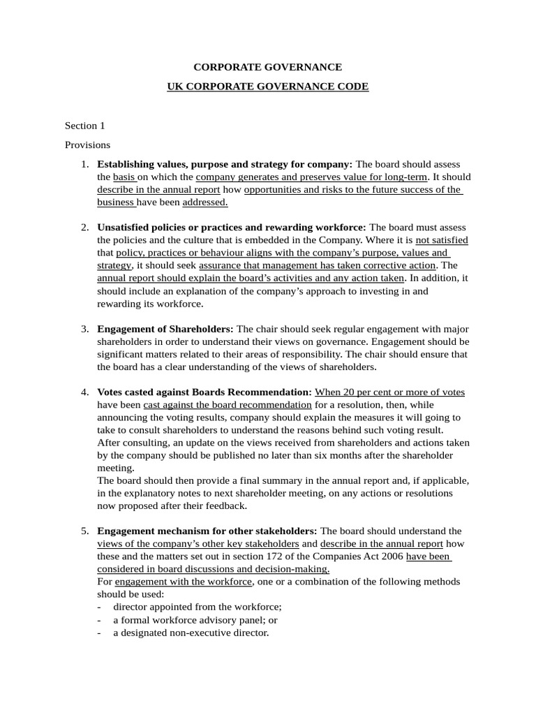 UK Corporate governance code notes | PDF