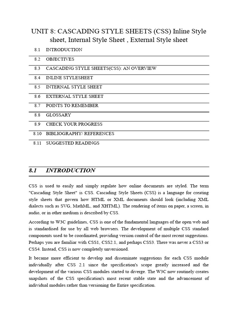 CASCADING STYLE SHEETS (CSS) Inline Style Sheet, Internal Style Sheet ...