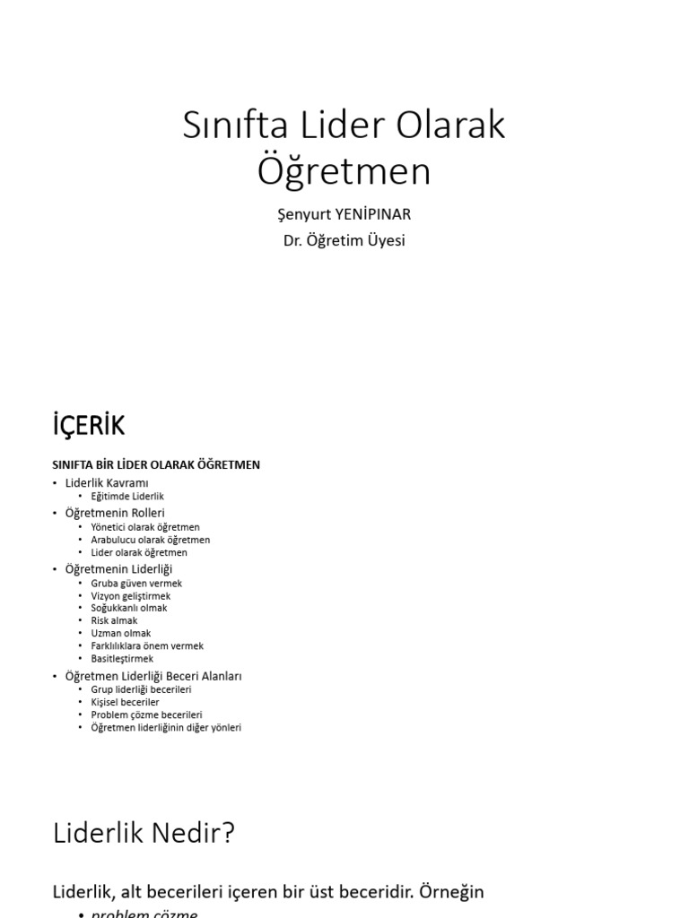 Sinifta Bir LIder Olarak Ogretmen | PDF