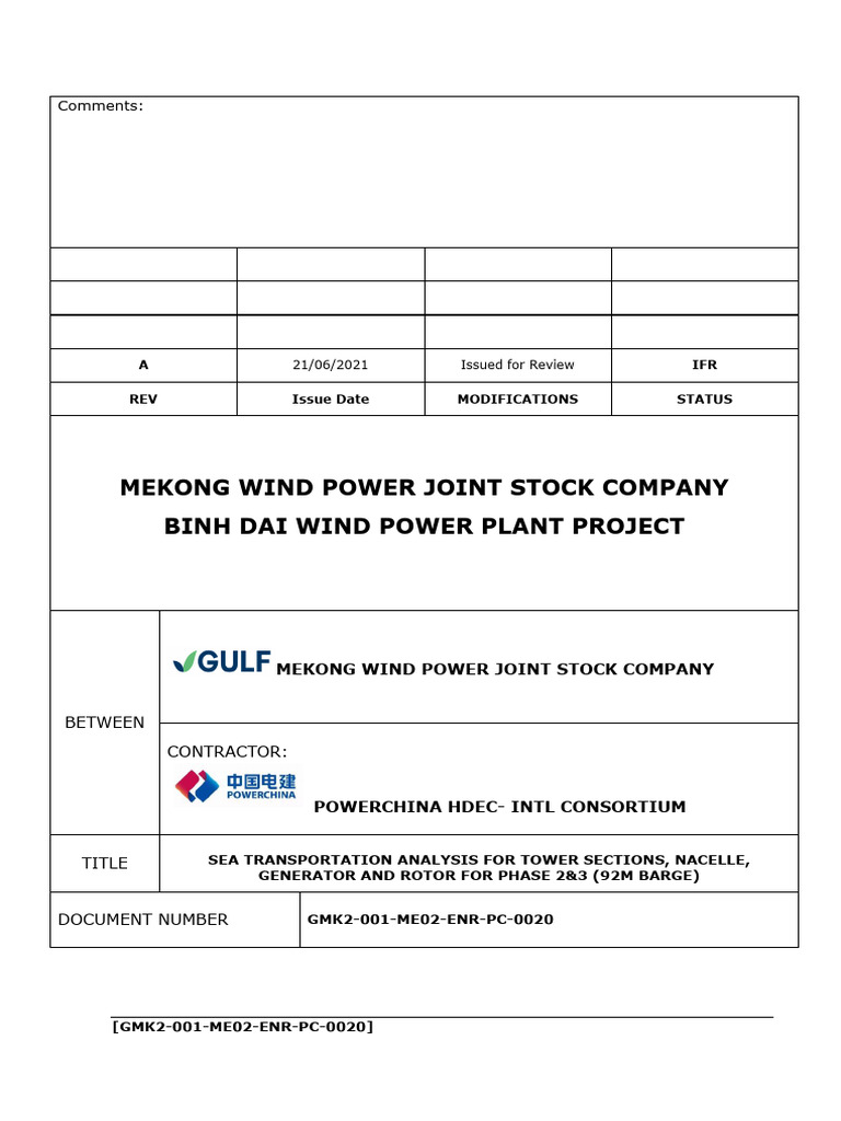 Gmk2-001-Me02-Enr-Pc-0020-A Sea Transportation Analysis For Tower ...