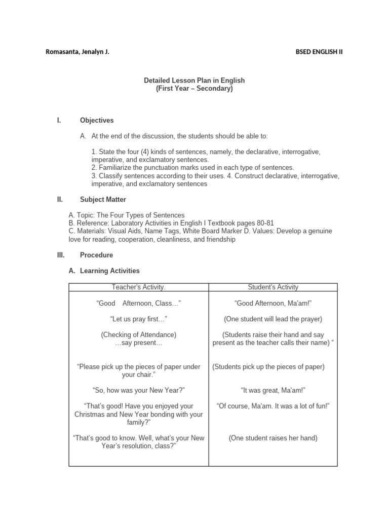 Detailed Lesson Plan | PDF