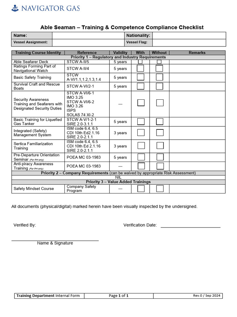 AB - Training & Competence Compliance Checklist | PDF