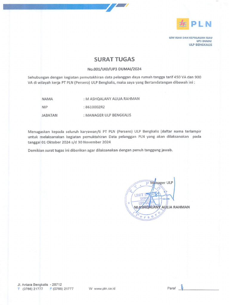 Surat Tugas Dan Tim Pemutakhiran Data Pelanggan 2024 | PDF