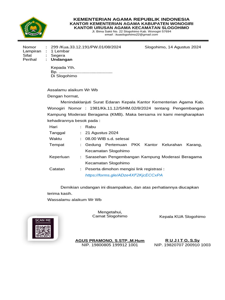 SURAT UNDANGAN KMB SLOGOHIMO 2024 | PDF