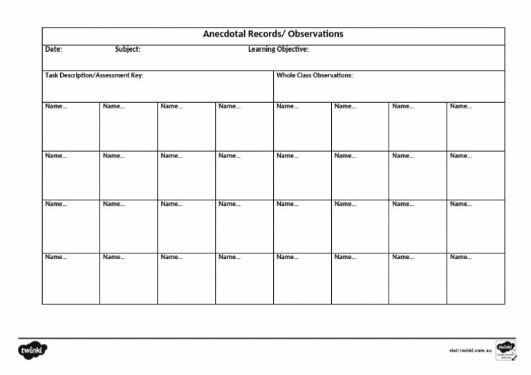 Editable Anecdotal Record Assessment Sheet | PDF