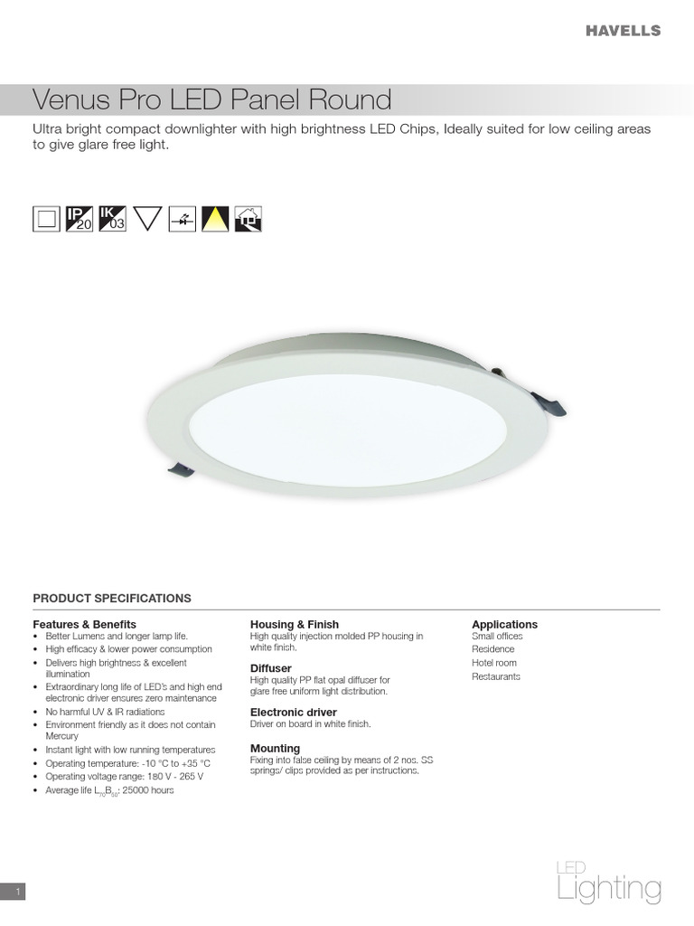 Venus Pro LED Panel Round | PDF