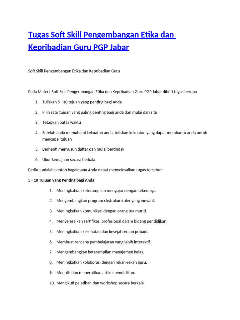 Tugas Soft Skill Pengembangan Etika Dan Kepribadian Guru PGP Jabar | PDF