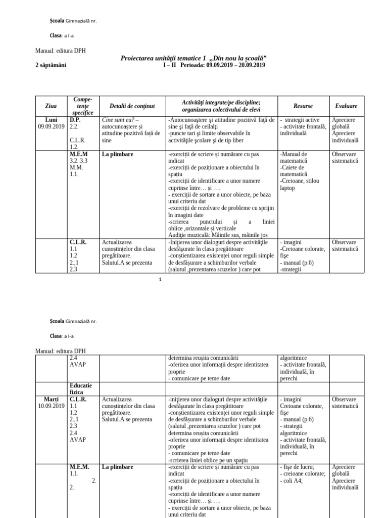 0 Proiectarile Unitatilor | PDF