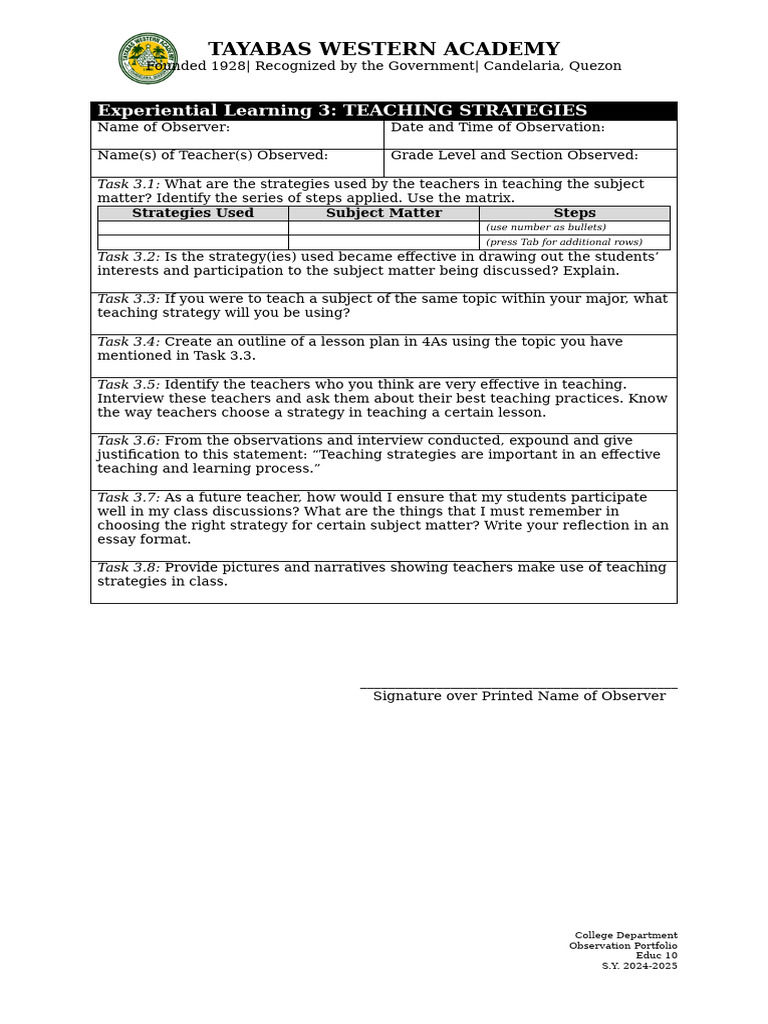 Observation Sheets 3 | PDF