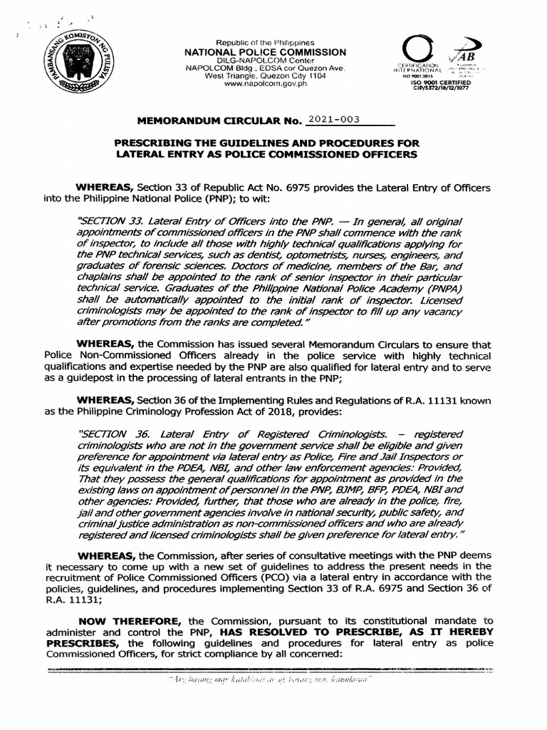 NMC NO 2021 003 Prescribing the Guidelines and Procedures for Lateral ...