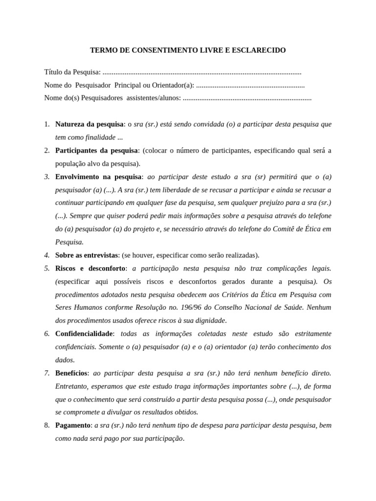 Termo de Consentimento Livre e Esclarecido | PDF