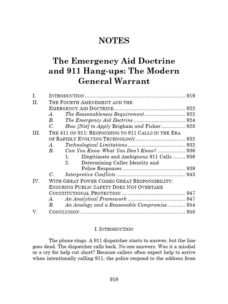 The Emergency Aid Doctrine and 911 Hang Ups The Modern General Warrant ...