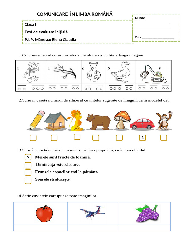 Evaluare Initiala CLR 2 | PDF