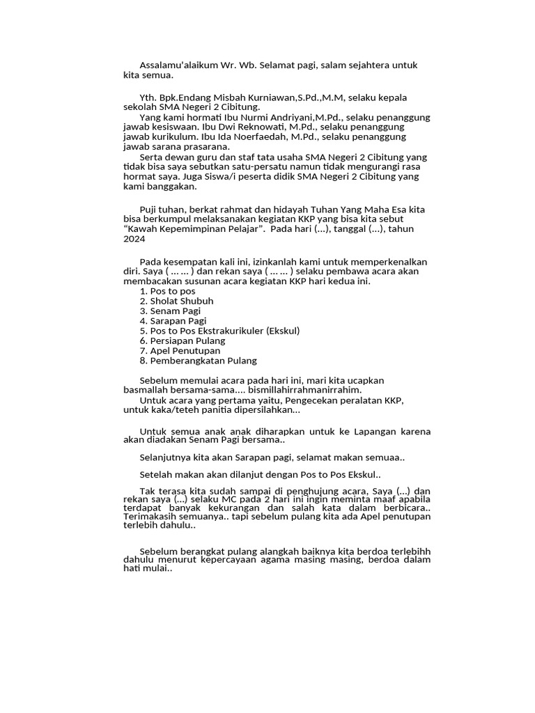 Teks MC KKP Day 2 | PDF