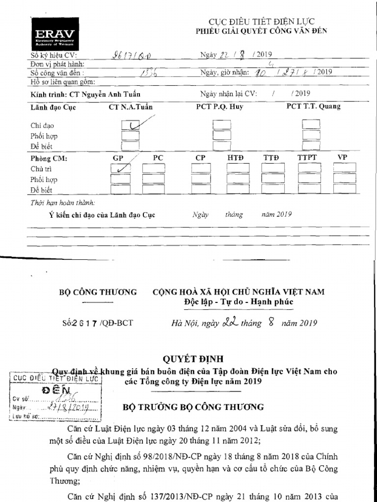 quyet-dinh-2617-qd-bct khung giá bán buôn điện năm 2019 | PDF