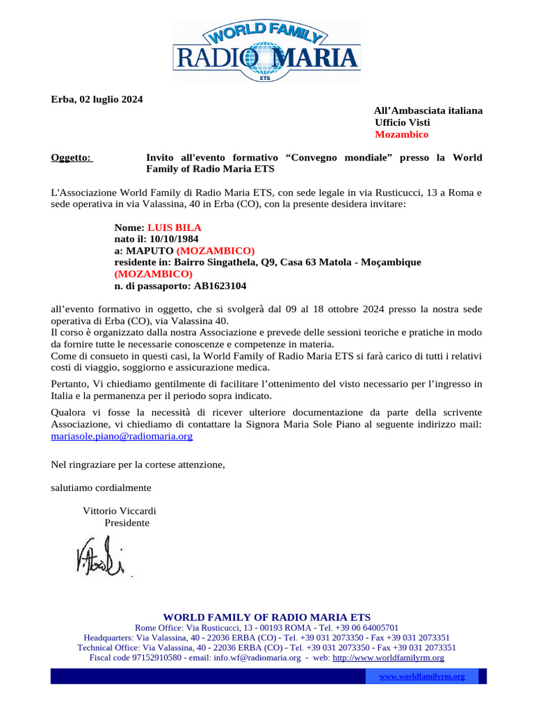 Lettera Invito Pres. Luis BIla | PDF