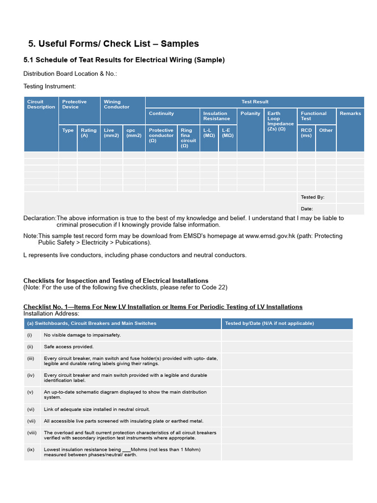 Electrical Checklist1 | PDF