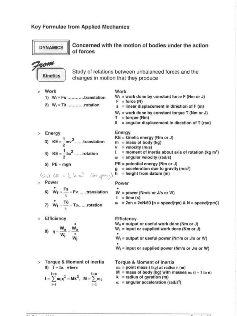 Applied Mechanics - Formula | PDF