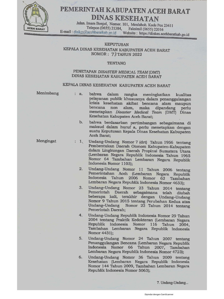 SK DMT Kadinkes Kab Aceh Barat | PDF