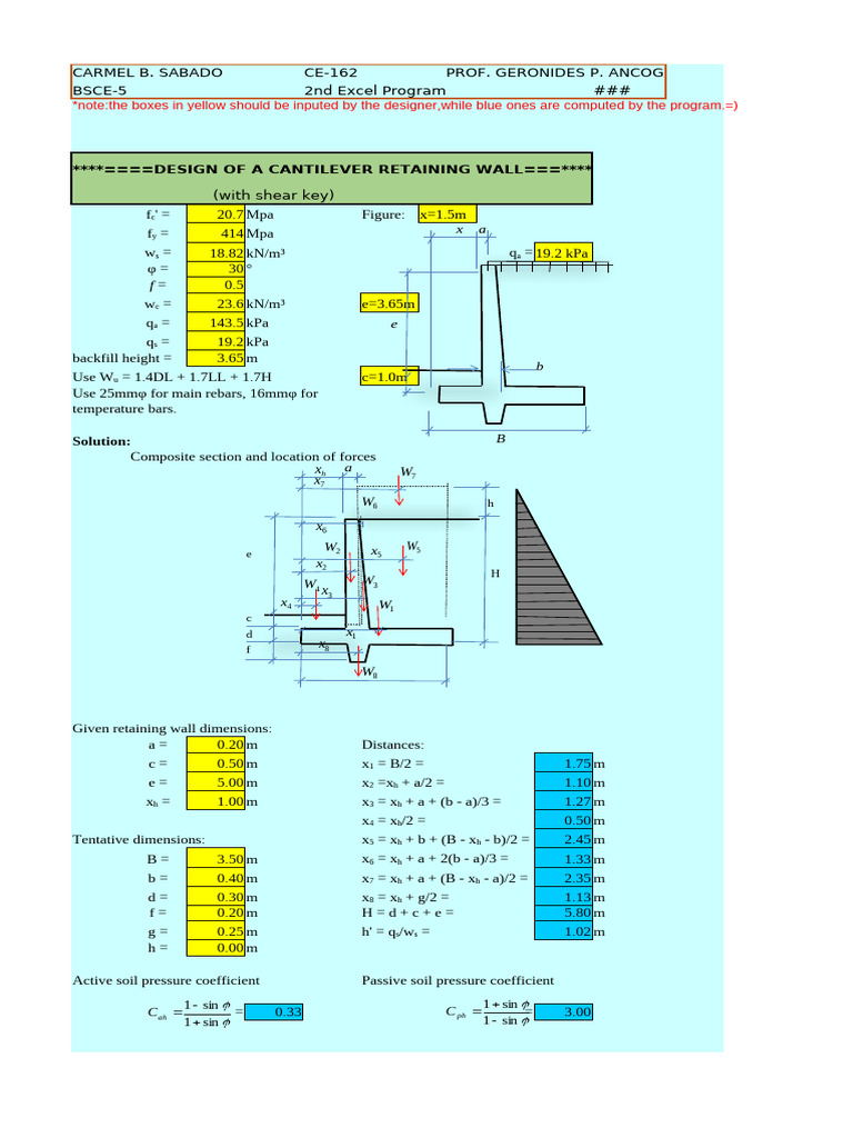 Design of Stone Masonry Retaining Wall Design Sheet 6m | PDF