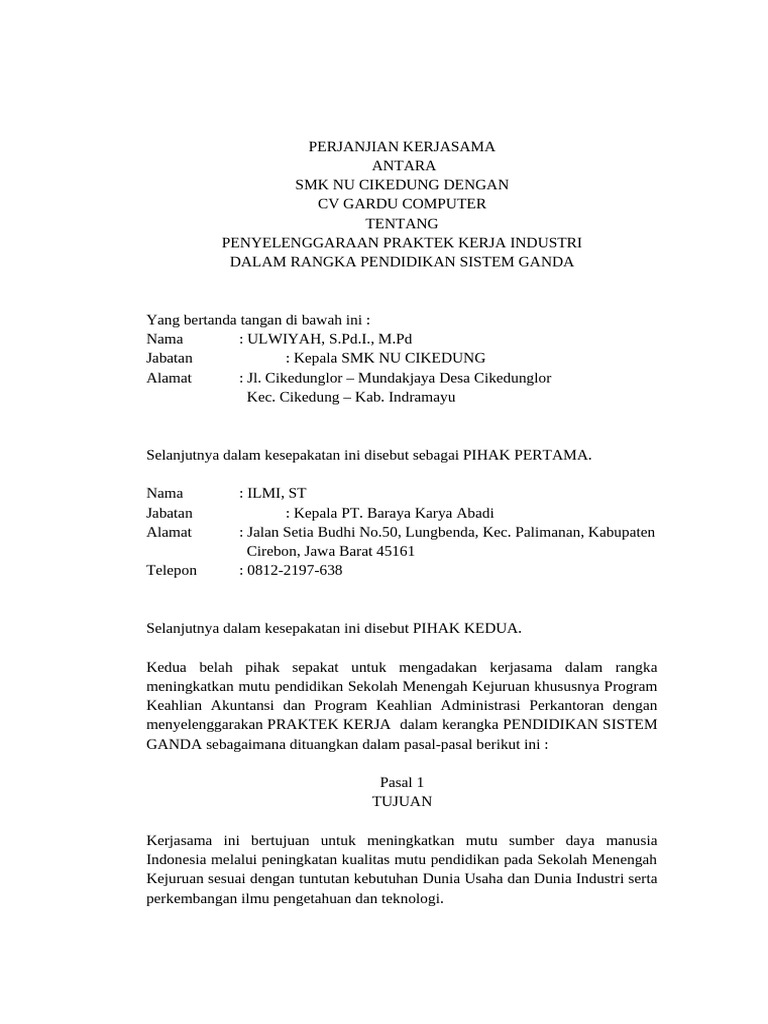 Perjanjian - Kerjasama Mou 42 | PDF