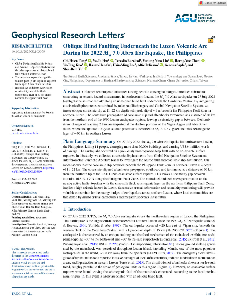 Geophysical Research Letters - 2023 - Tang - Oblique Blind Faulting ...