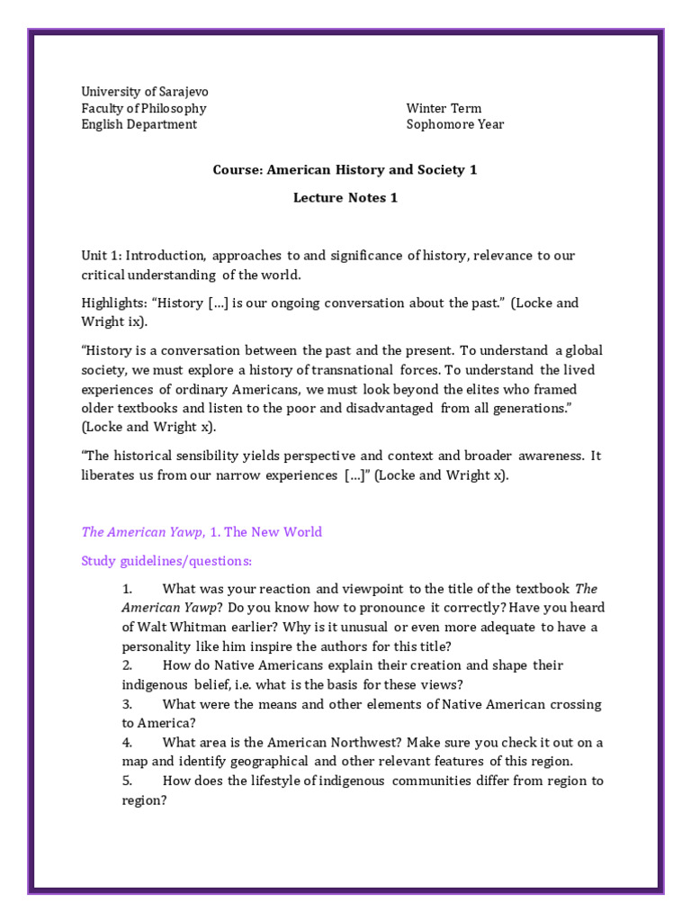 American History and Society 1 Unit1 | PDF