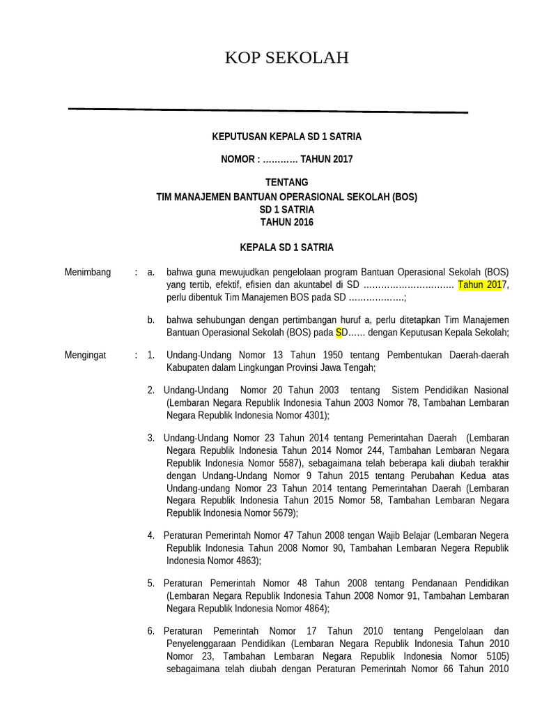SK TIM Managemen BOS Tahun 20 - 21 | PDF