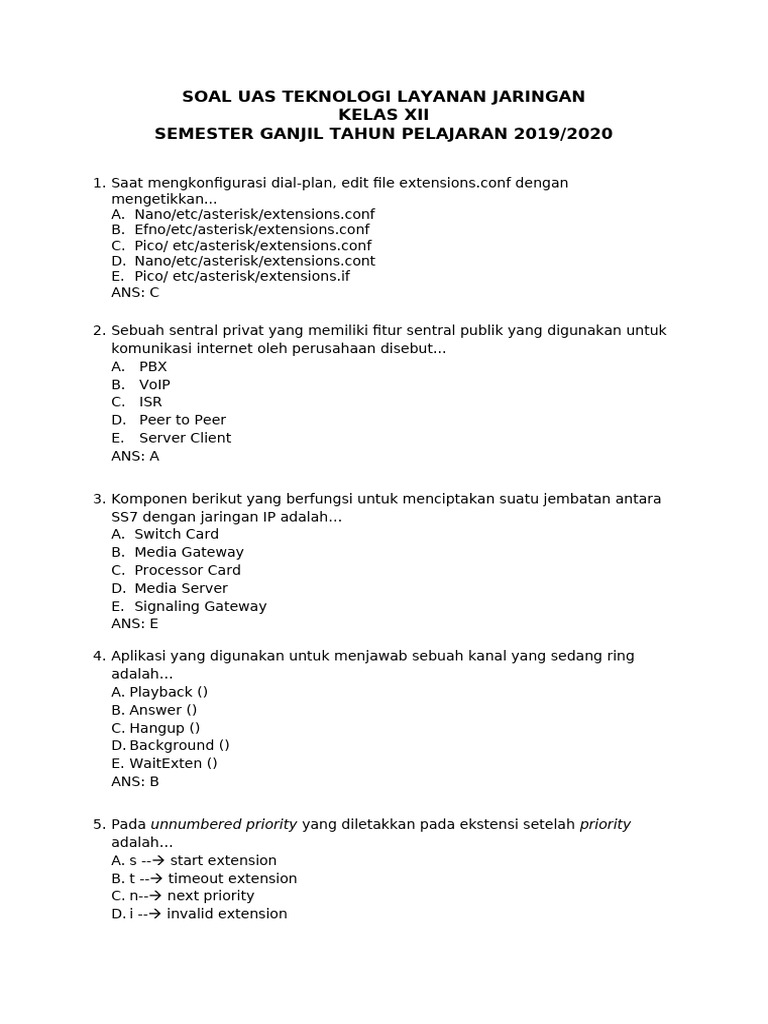 Soal Uas TLJ Kelas Xii Edit | PDF