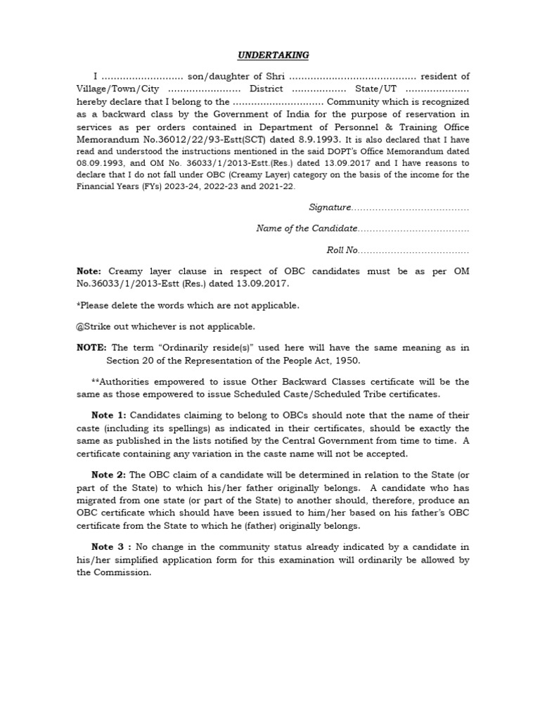 OBC Declaration | PDF