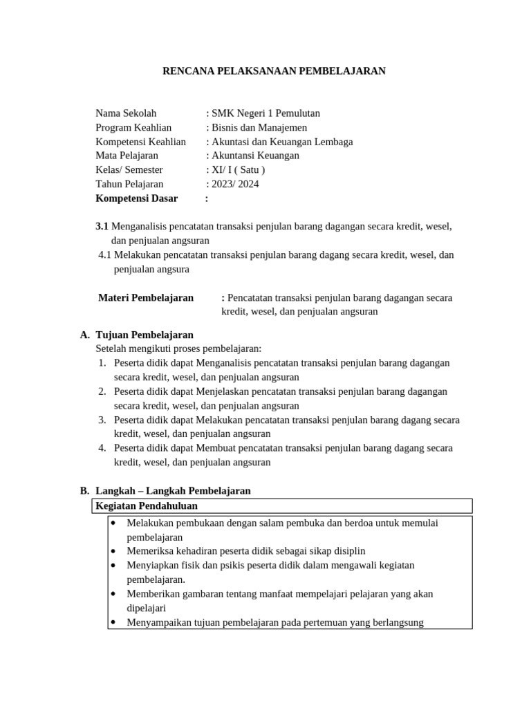 RPP Ganjil Genap XI | PDF