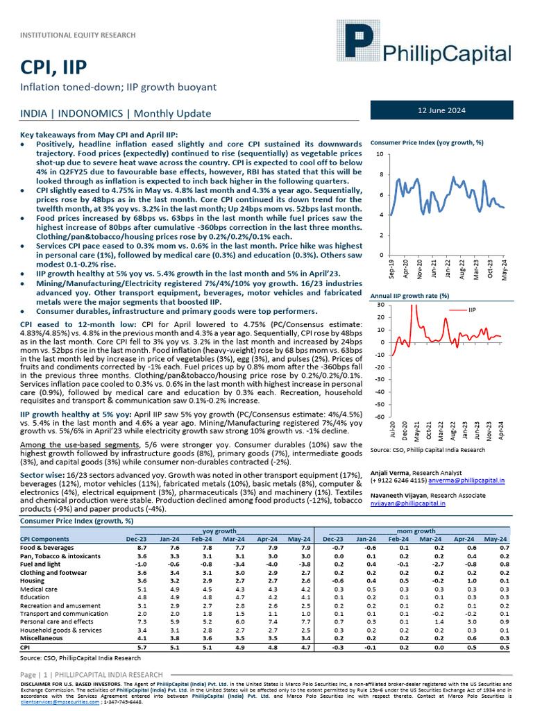 India CPI and IIP Monthly Update | PDF | Consumer Price Index | Investing