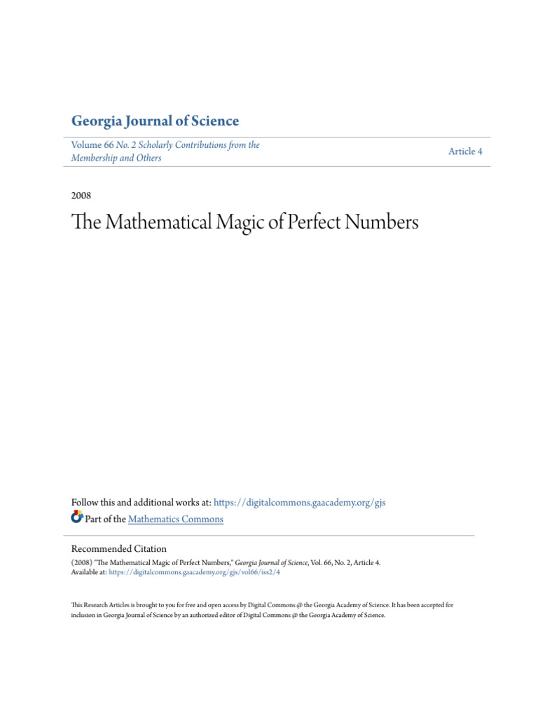 The Mathematical Magic of Perfect Numbers | PDF