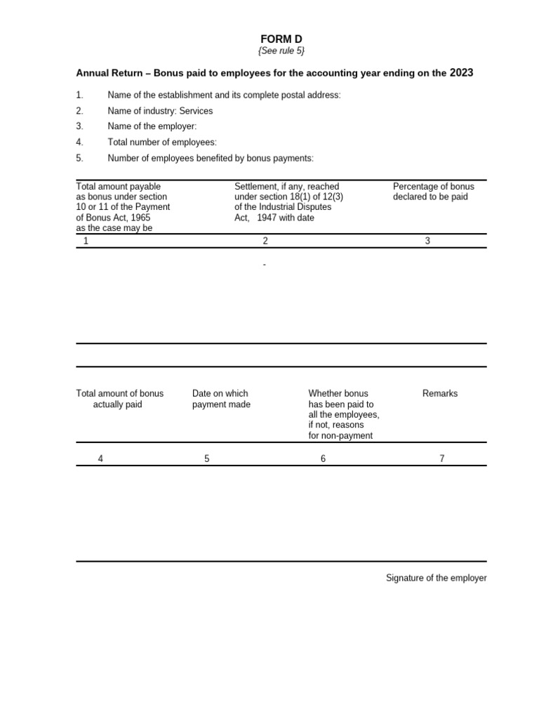 Annual Return - Bonus - FORM D | PDF