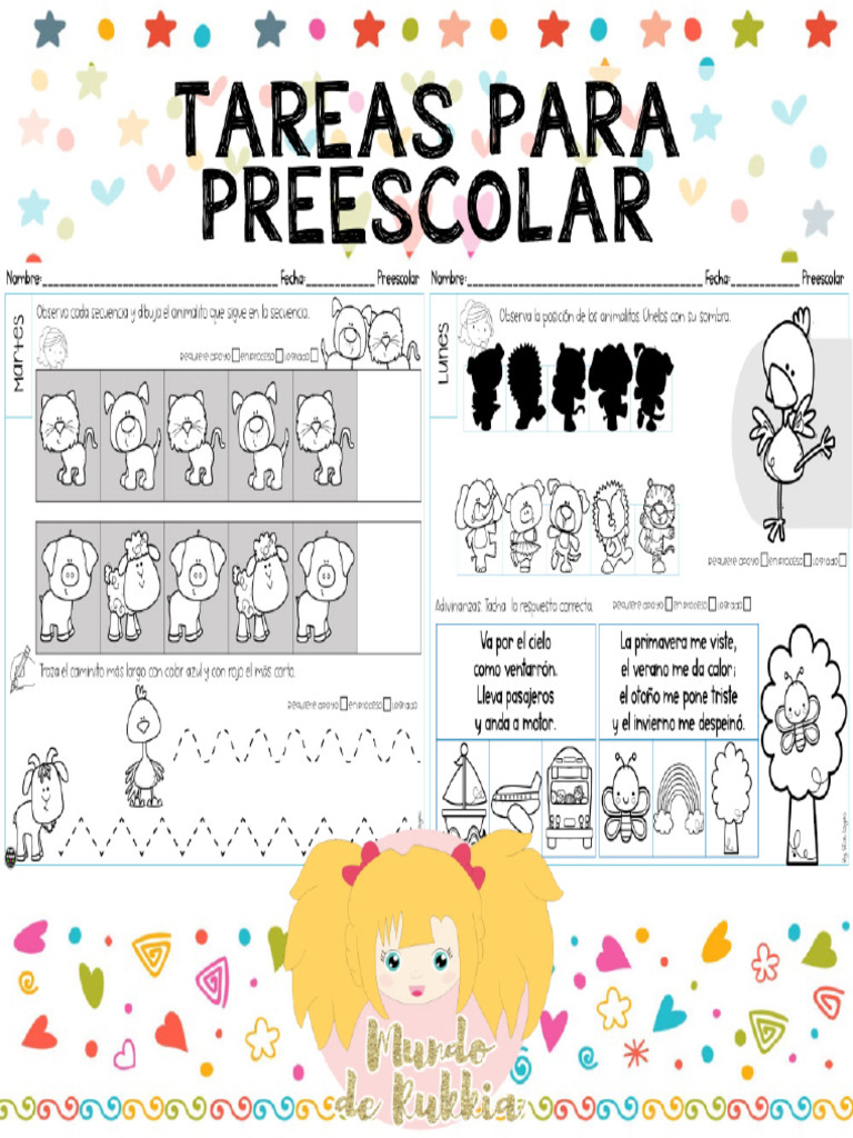 Cuaderno de Tareas para Preescolar Recopilado Por Mundo de Rukkia | PDF