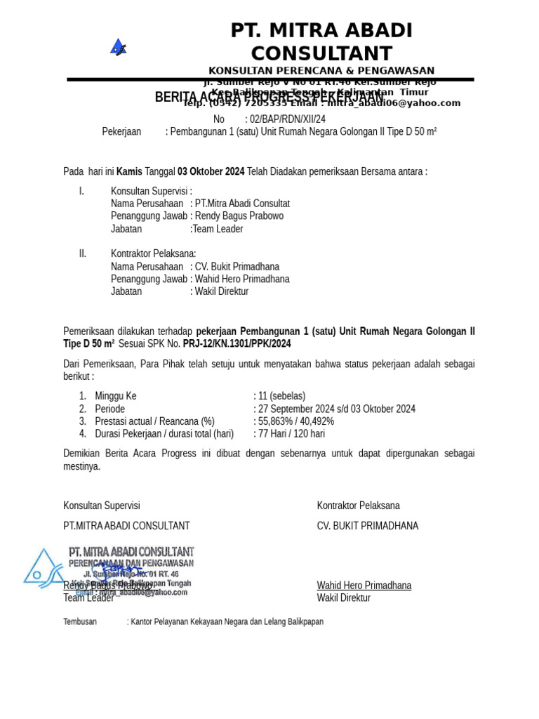 BERITA ACARA PROGRESS PEKERJAAN | PDF