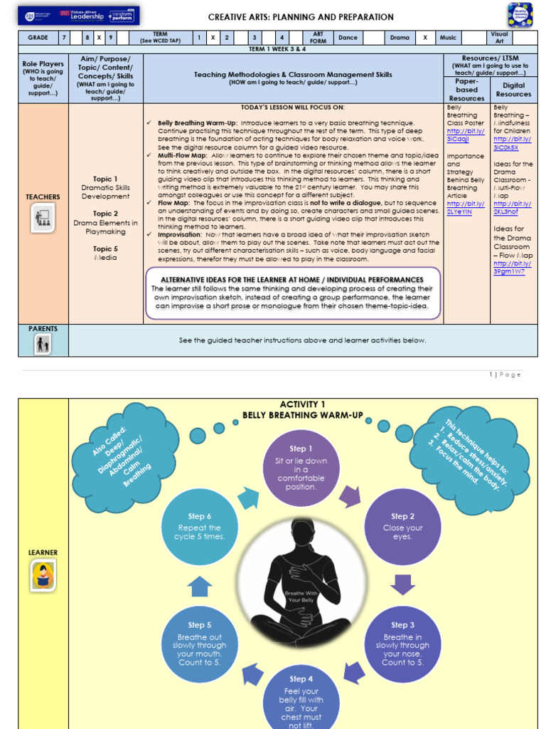 Lesson Plan GR 8 Creative Arts Drama T1 W3, 4 | PDF