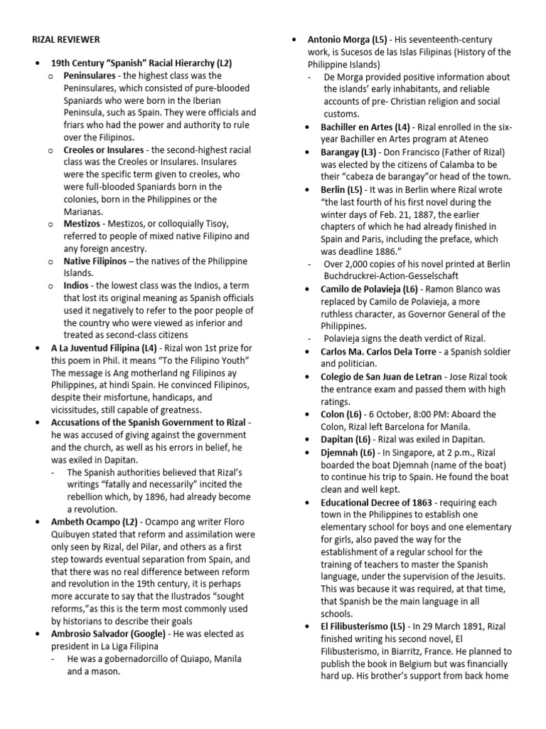 Rizal Reviewer Midterms | PDF